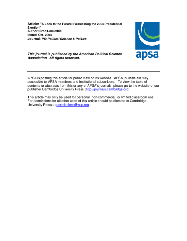 (PDF) A look to the future: forecasting the 2004 presidential election