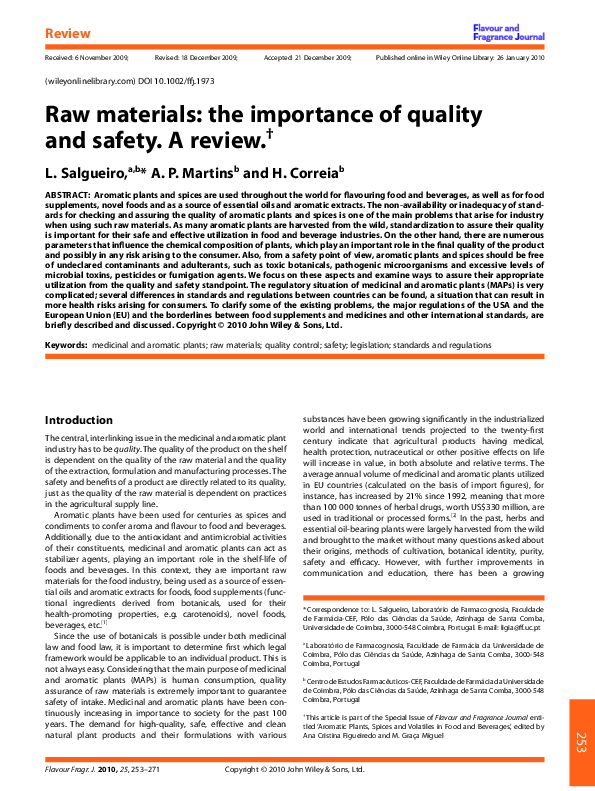 (PDF) Raw materials: the importance of quality and safety. A review