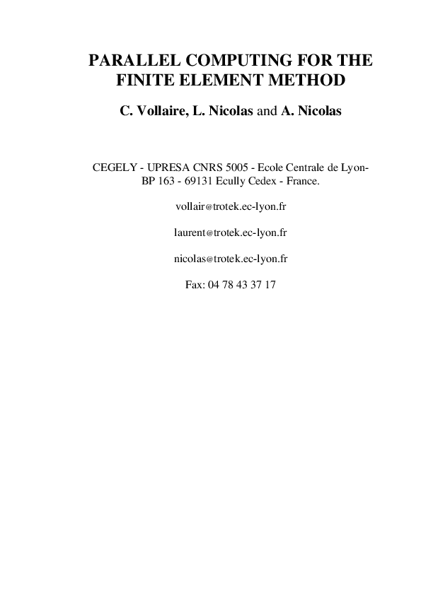 Pdf Parallel Computing For The Finite Element Method