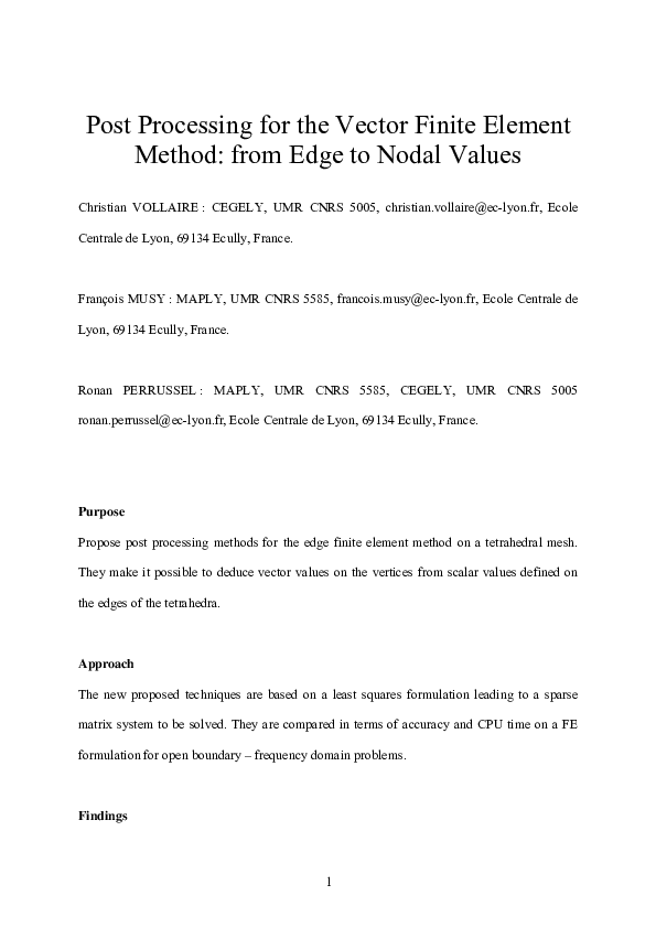 (PDF) Post processing for the vector finite element method: from edge to nodal values