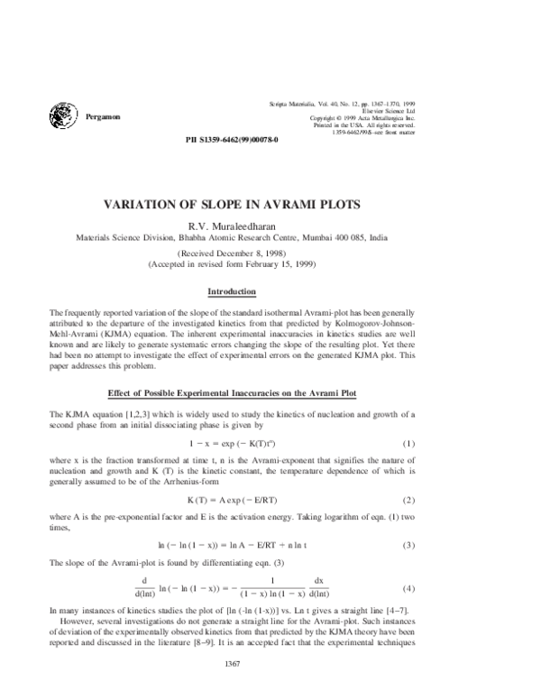 (PDF) Variation of slope in Avrami plots