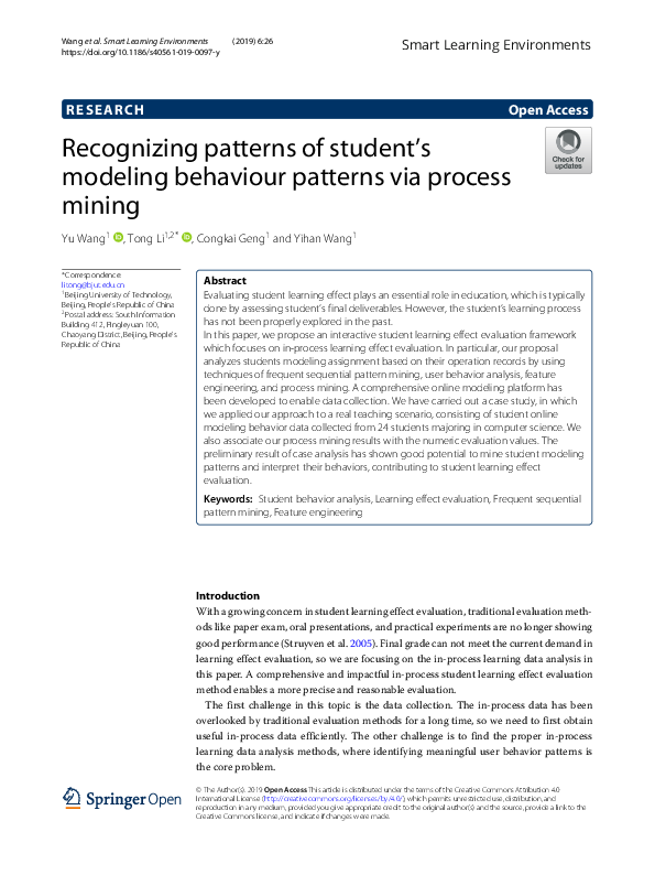 (PDF) Recognizing patterns of student’s modeling behaviour patterns via process mining