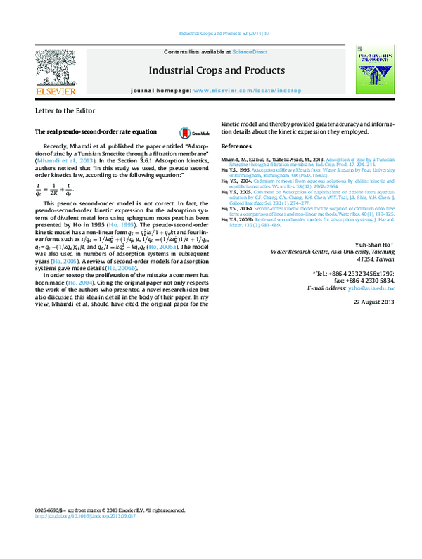 Pdf The Real Pseudo Second Order Rate Equation
