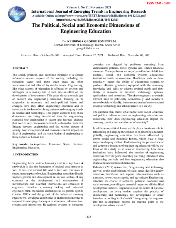 (PDF) The Political, Social and Economic Dimensions of Engineering ...