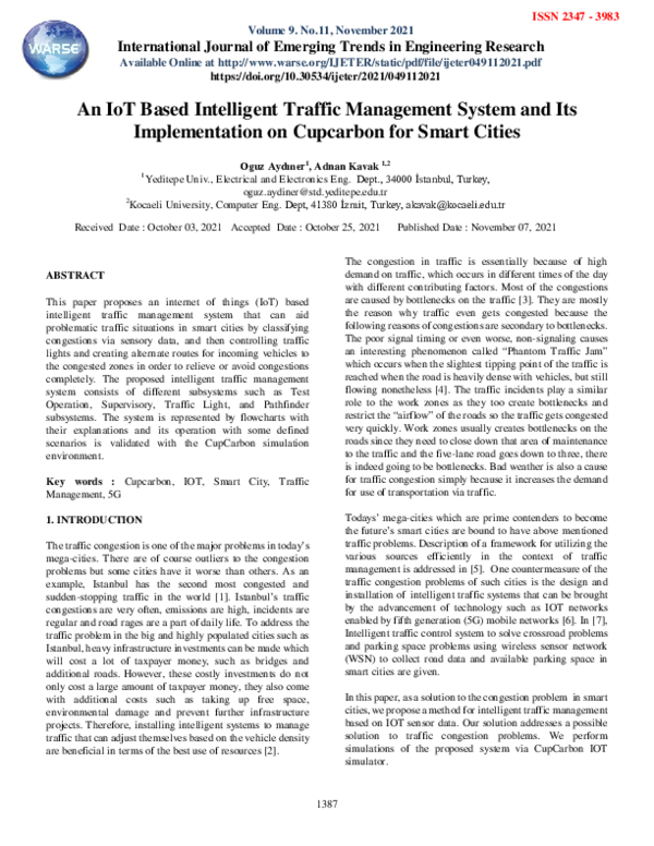 (PDF) An IoT Based Intelligent Traffic Management System and Its ...