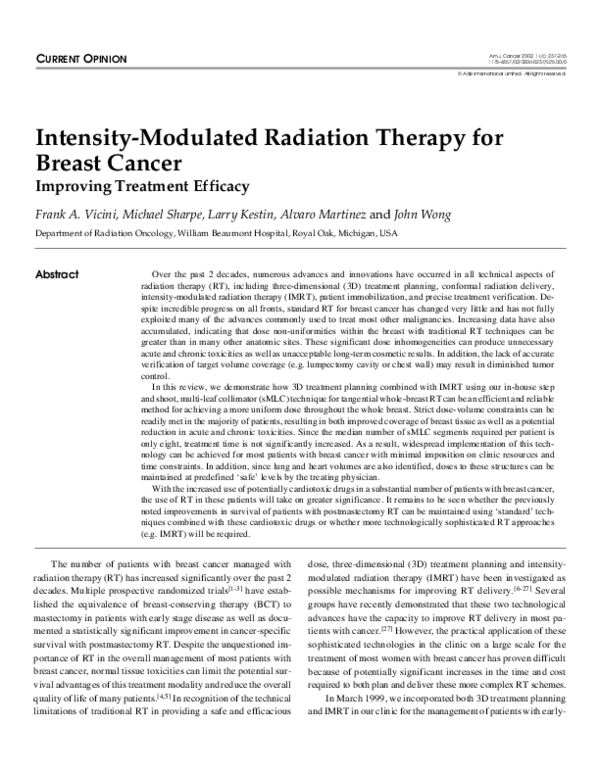 (PDF) Intensity-Modulated Radiation Therapy for Breast Cancer