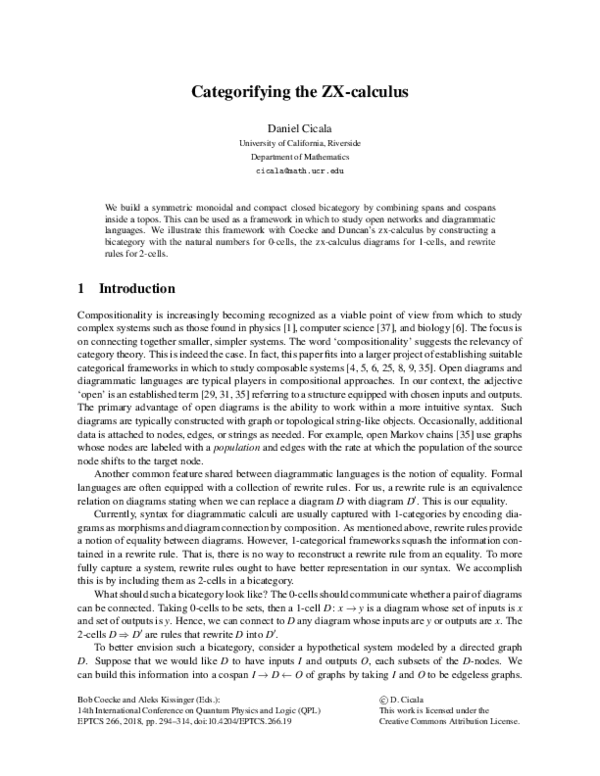 (PDF) Categorifying the ZX-calculus | Daniel Cicala - Academia.edu