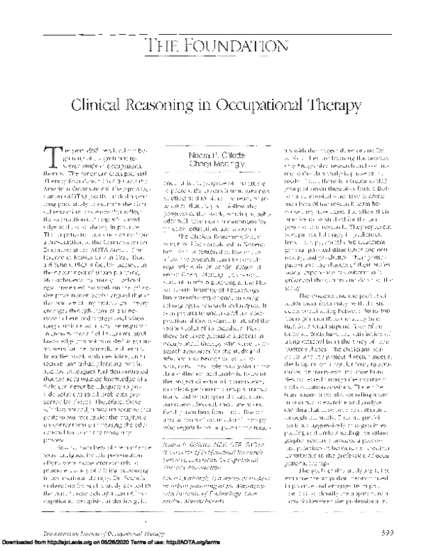(PDF) Clinical Reasoning in Occupational Therapy