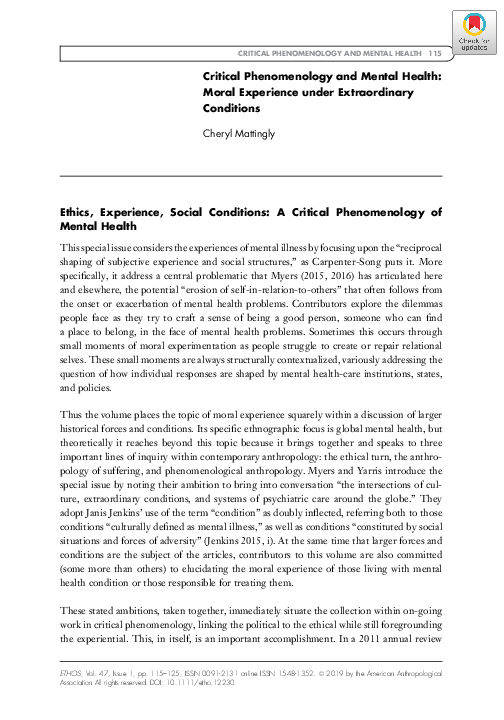 (PDF) Critical Phenomenology and Mental Health: Moral Experience under ...