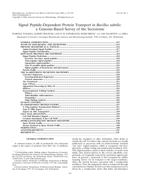 Pdf Protein Export Pathways In Bacillus Subtilis