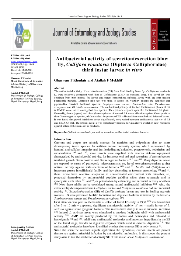 (PDF) Antibacterial activity of secretion/excretion blow fly, Callifora ...