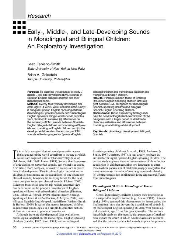 (PDF) Early-, Middle-, and Late-Developing Sounds in Monolingual and ...