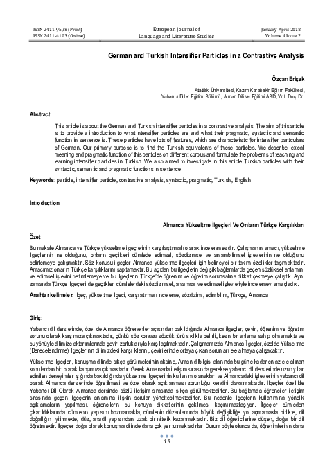 (PDF) German and Turkish Intensifier Particles in a Contrastive Analysis