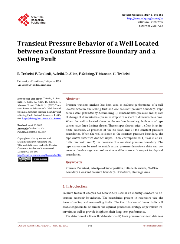 (PDF) Transient Pressure Behavior of a Well Located between a Constant ...