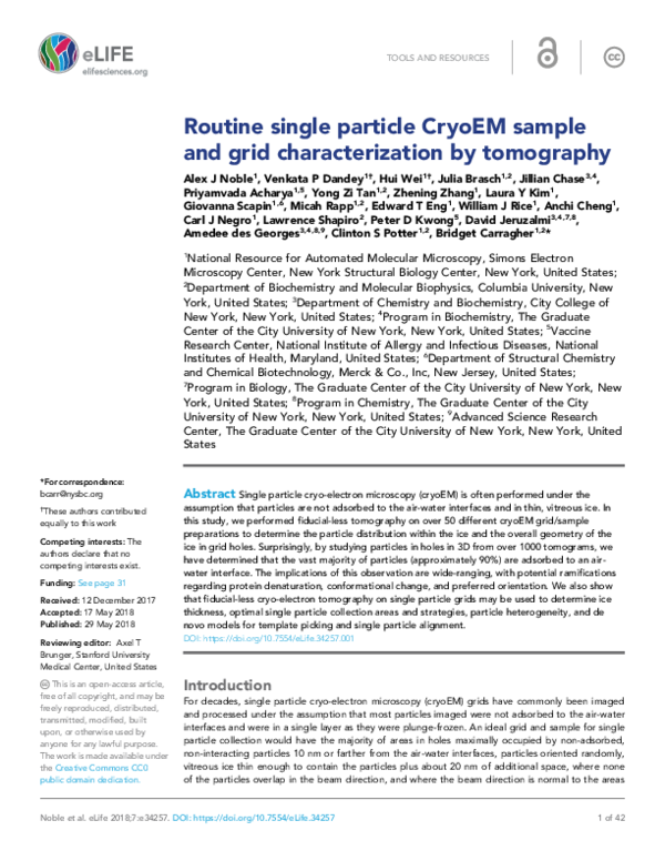 (PDF) Routine single particle CryoEM sample and grid characterization by tomography | Priyamvada ...