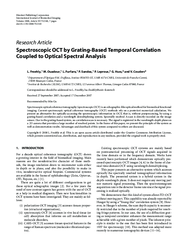 (PDF) Spectroscopic OCT by grating-b-ased temporal correlation coupled to optical spectral analysis