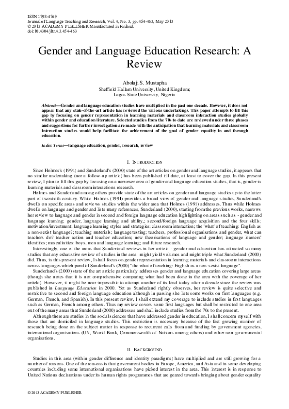 (PDF) Gender and Language Education Research: A Review