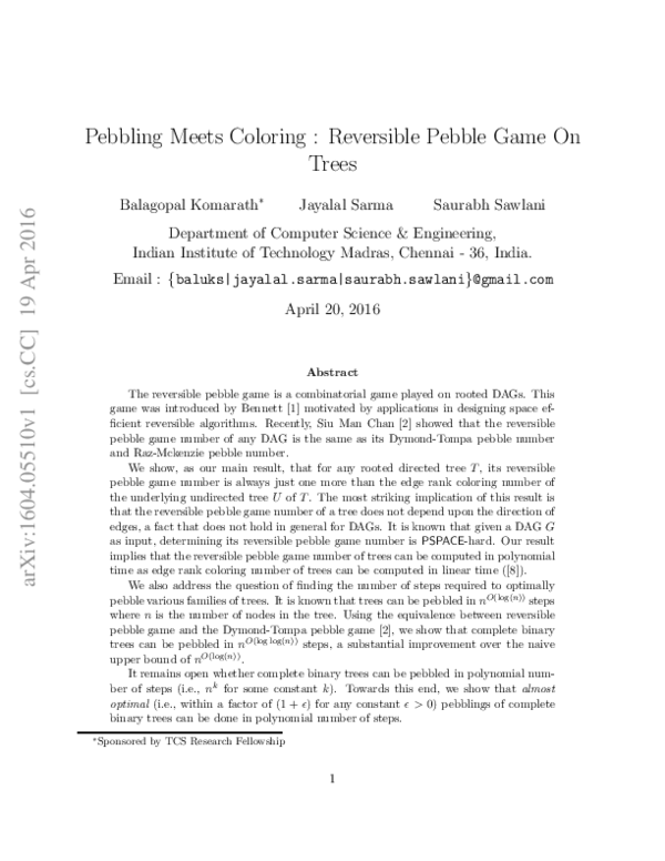 (PDF) Pebbling meets coloring: Reversible pebble game on trees