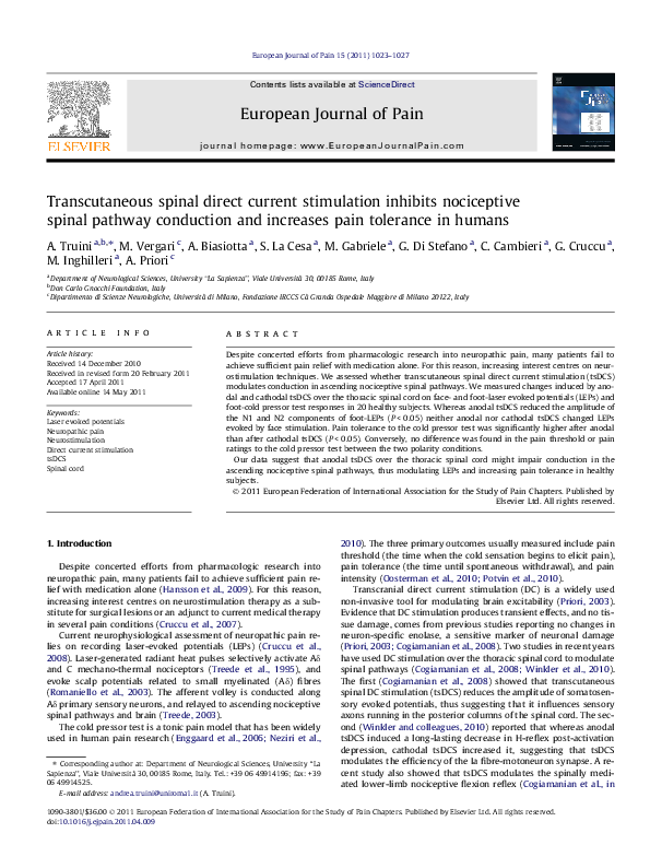 (PDF) Transcutaneous spinal direct current stimulation inhibits ...