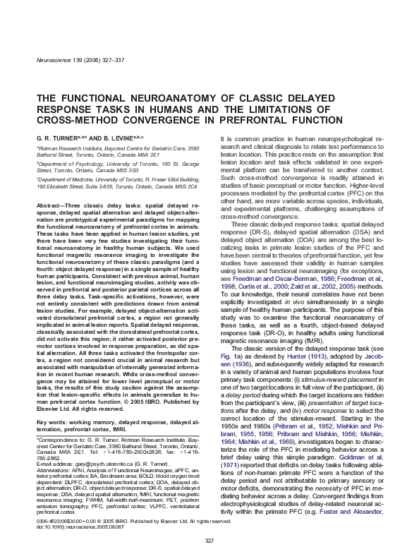 (PDF) The functional neuroanatomy of classic delayed response tasks in humans and the ...
