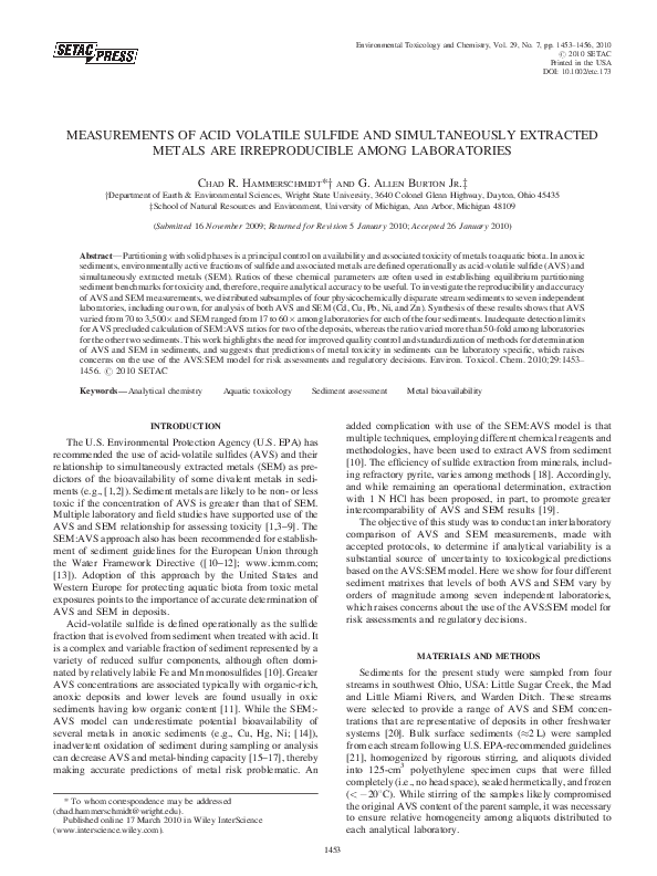 (PDF) Measurements of acid volatile sulfide and simultaneously ...