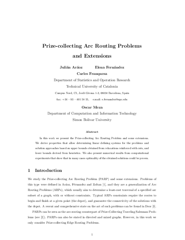 (PDF) Prize-collecting arc routing problems and extensions