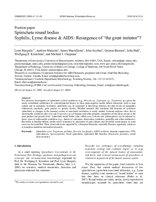 (PDF) Spirochete round bodies Syphilis, Lyme disease & AIDS: Resurgence ...