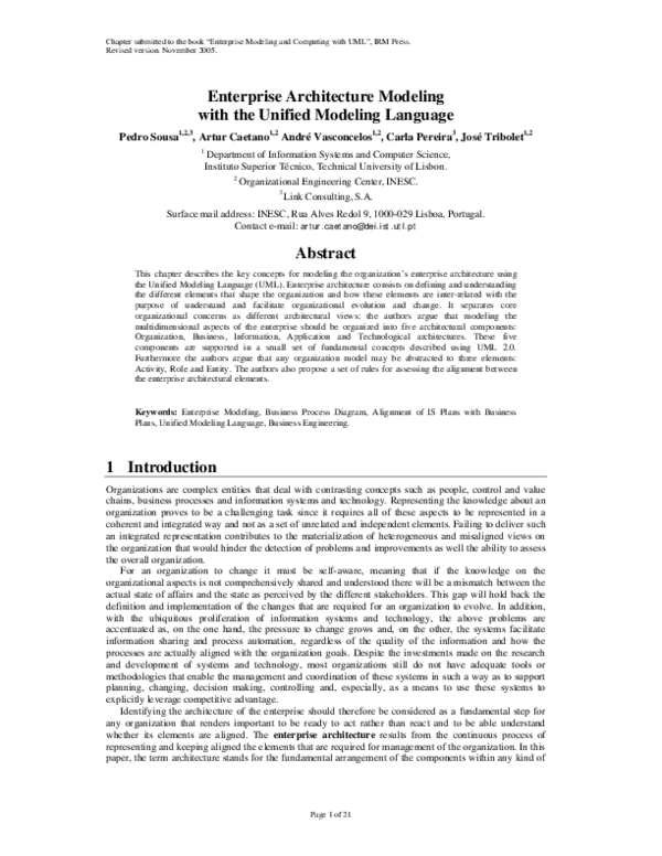 (PDF) Enterprise Architecture Modeling with the Unified Modeling Language