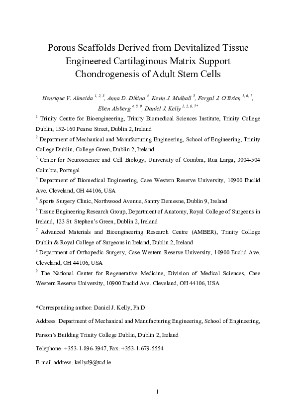 (PDF) Porous Scaffolds Derived from Devitalized Tissue Engineered ...