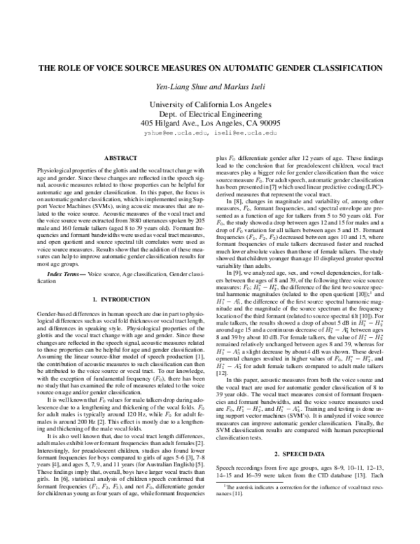 (PDF) The role of voice source measures on automatic gender classification