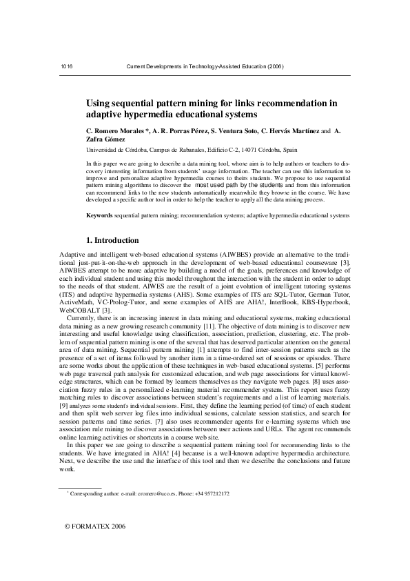 (PDF) Using sequential pattern mining for links recommendation in adaptive hypermedia ...