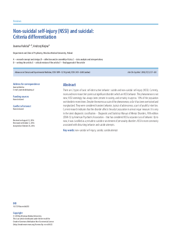 (PDF) Non-suicidal self-injury (NSSI) and suicidal: Criteria ...