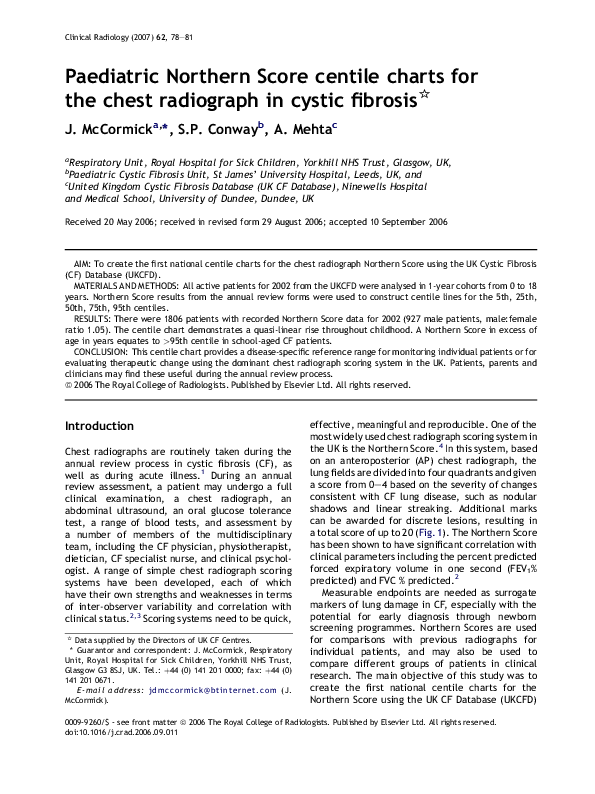 (PDF) Paediatric Northern Score centile charts for the chest radiograph ...