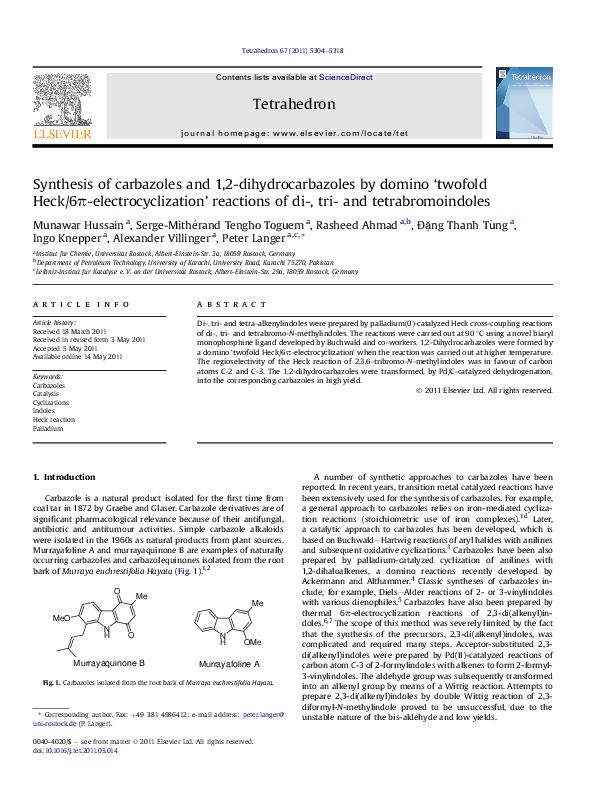 (PDF) Synthesis of carbazoles and 1,2-dihydrocarbazoles by domino ...