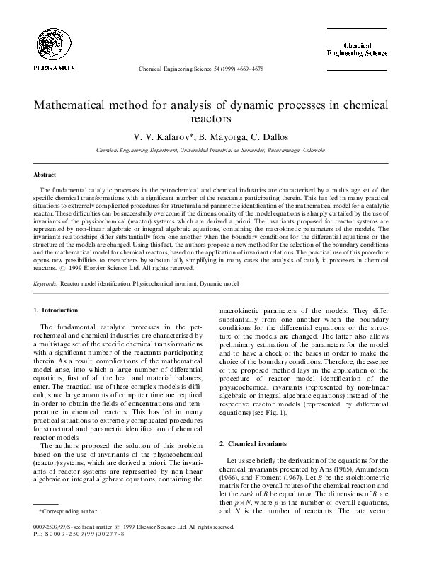 (PDF) Mathematical method for analysis of dynamic processes in chemical reactors