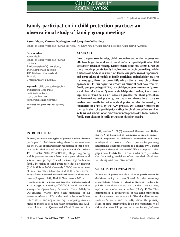 (PDF) Family participation in child protection practice: an ...