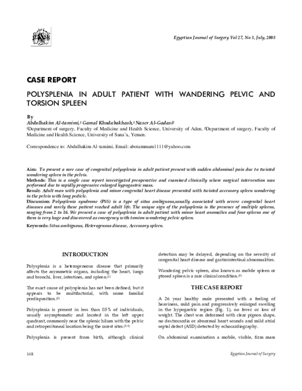 (PDF) Polysplenia in Adult Patient with Wandering Pelvic and Torsion Spleen