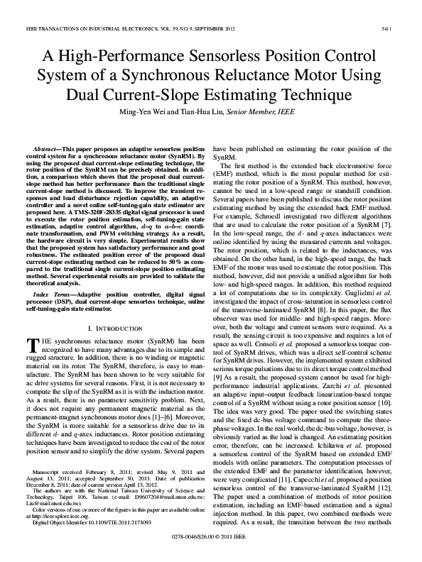 Pdf A High Performance Sensorless Position Control System Of A