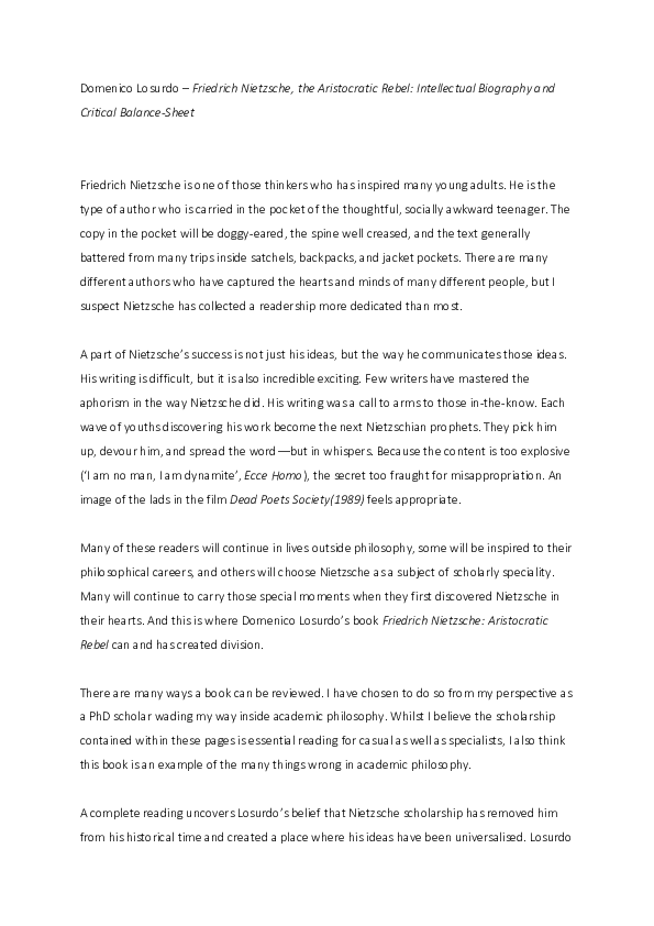 (PDF) Book Review: Domenico Losurdo – Friedrich Nietzsche, the ...