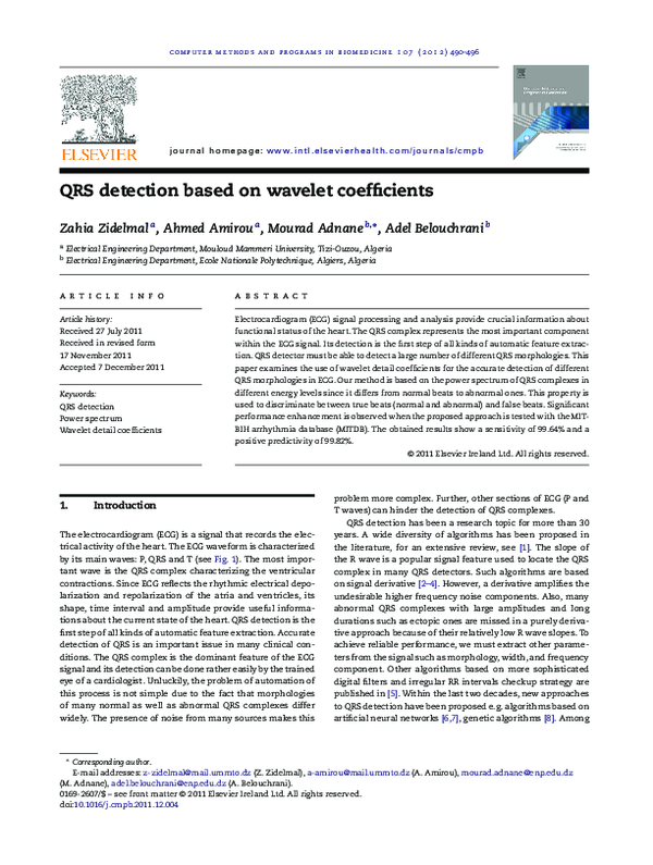 (PDF) QRS detection based on wavelet coefficients