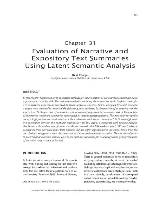Pdf Evaluation Of Narrative And Expository Text Summaries Using Latent Semantic Analysis