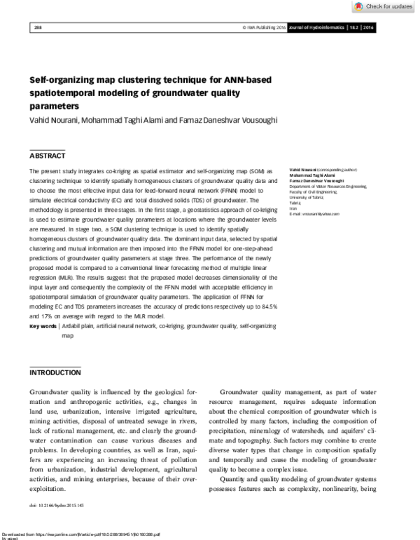 Pdf Self Organizing Map Clustering Technique For Ann Based Spatiotemporal Modeling Of