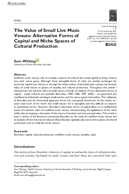 (PDF) The Value of Small Live Music Venues: Alternative Forms of ...