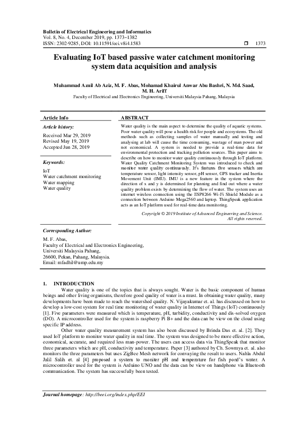Pdf Evaluating Iot Based Passive Water Catchment Monitoring System Data Acquisition And Analysis