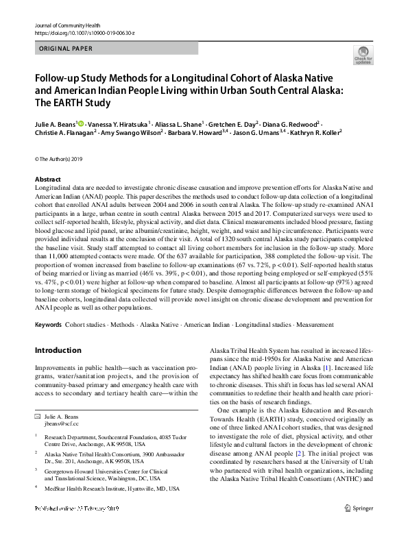 (PDF) Follow-up Study Methods for a Longitudinal Cohort of Alaska Native and American Indian ...