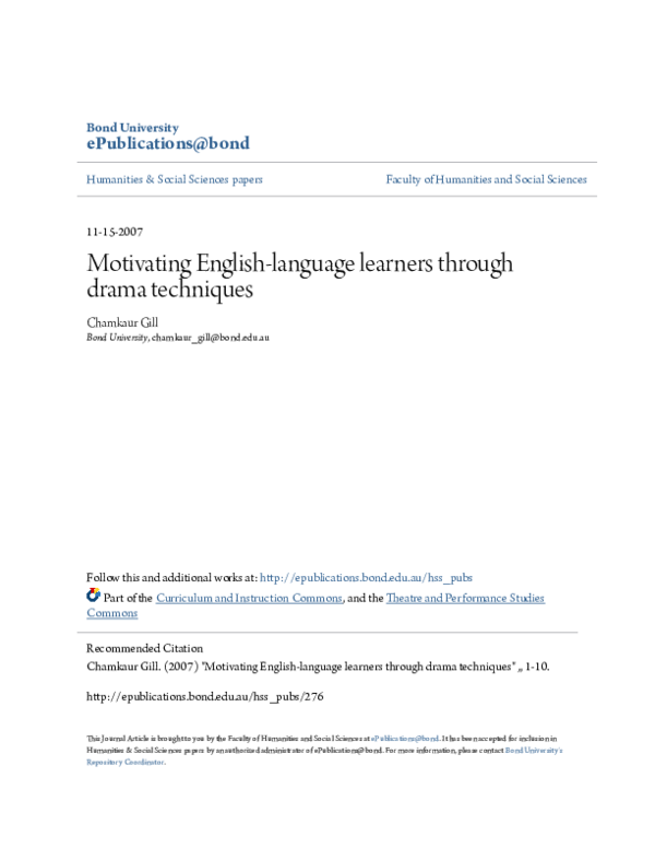 (PDF) Motivating English-language learners through drama techniques