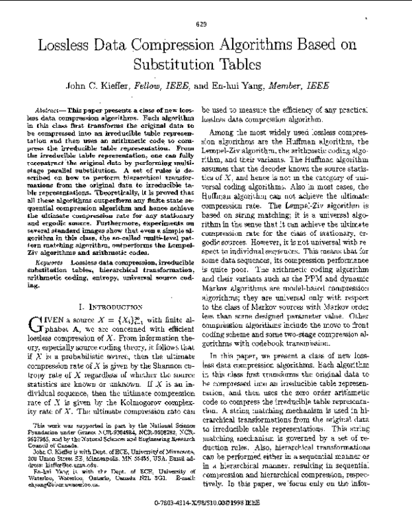 Lossless Data Compression Algorithms Based On Substitution Tables
