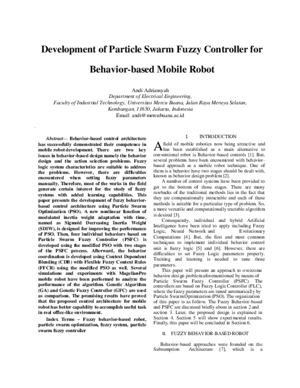 Pdf Particle Swarm Fuzzy Controller For Behavior Based Mobile Robot