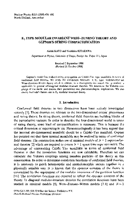 (PDF) E7 type modular invariant Wess-Zumino theory and Gepner's string ...