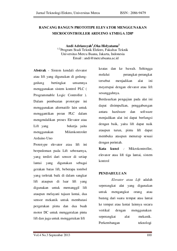 (PDF) Rancang Bangun Prototipe Elevator Menggunakan Microcontroller ...